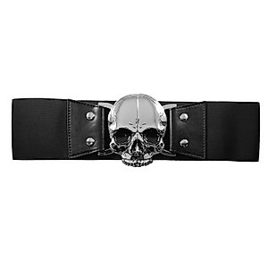 Chrome Skull Black Elastic Waist Belt Kreepsville Costume Gothic Horror Fashion (2XL-3XL (36-44))