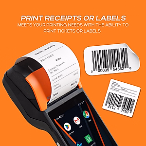 Multzo POS PDA Receipt Printer 58mm High Speed Thermal Printer with Android 12, 5.45’’ Touch Screen. Handheld Mobil SUNMI Point of Sale Tablet. Scan 1D/2D barcodes. (Black + Orange)