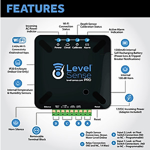 PRO- Wi-Fi Enabled Sump Pump Alarm, Features Include: High Water Alarm, Water Leak Detector, Power Failure Alarm, WiFi Temperature Sensor, Water Sensor Alarm