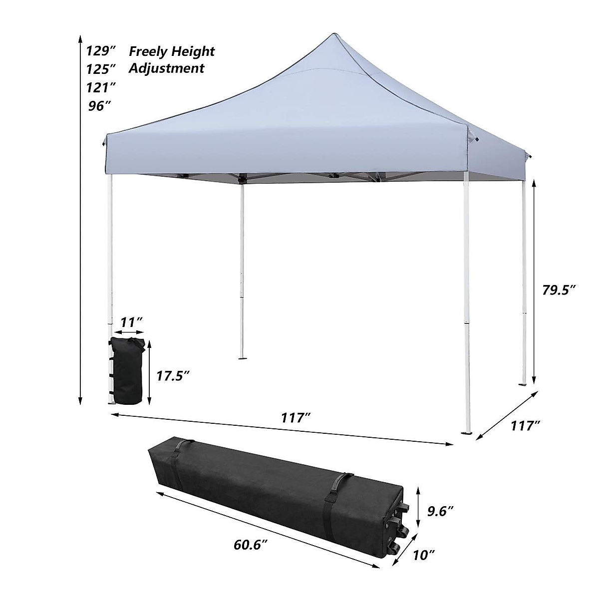 Devoko 10x10ft Patio Pop Up Canopy Tent Outdoor Portable Instant Folding Shelter Canopy Tent for Parties with Wheeled Carry Bag & Sand Bags(Grey)