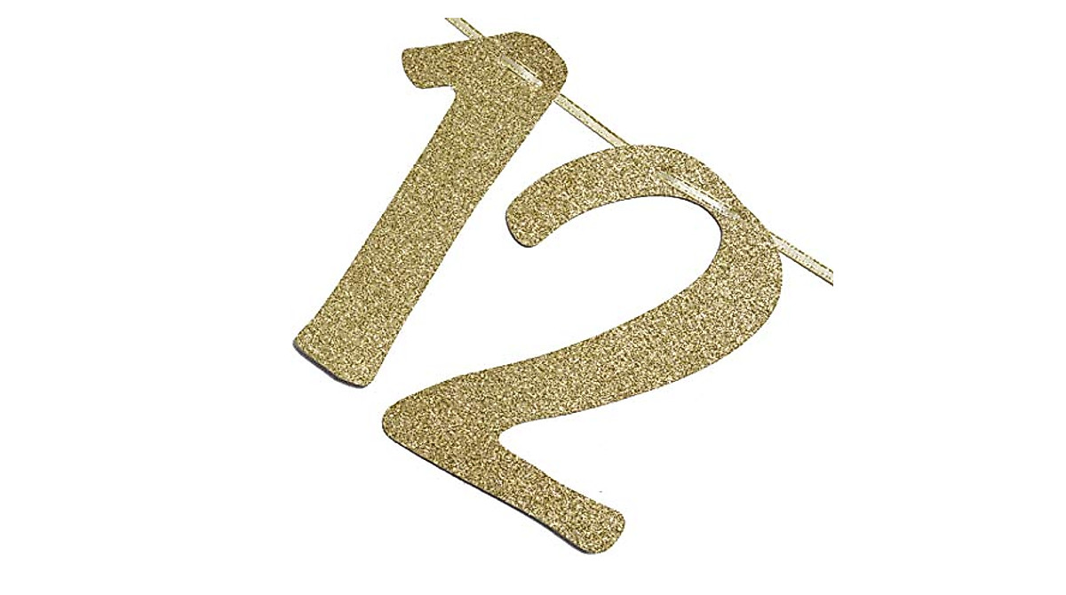 12 Years Loved Gold Glitter Banner for 12th Birthday & Anniversary