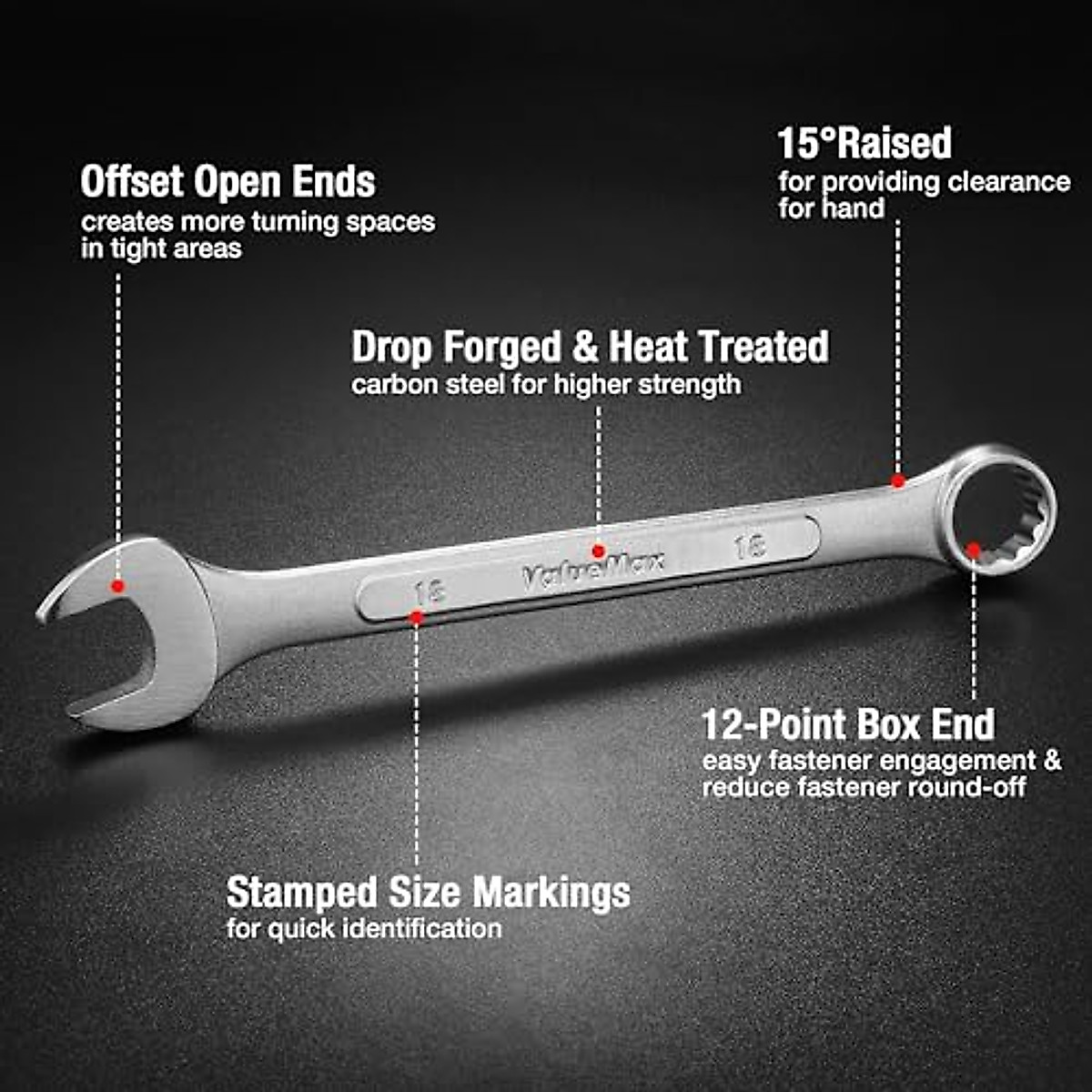 ValueMax Mechanics Wrench Set Metric and Standard, 20PCS Complete Combination Wrenches Roll Set. SAE 1/4" to 3/4", Metric 6mm to 18mm, Full Wrench Set with Roll up Pouch