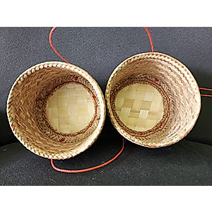Bamboo Sticky Rice Serving Basket Handmade KRA-Tip Thai Laos Traditional Weave Wickerwork with Vegetable Based Dye Travel Picnic Keeping After Steaming Keep Warm, Multicolored, 5x3.5x5.2''