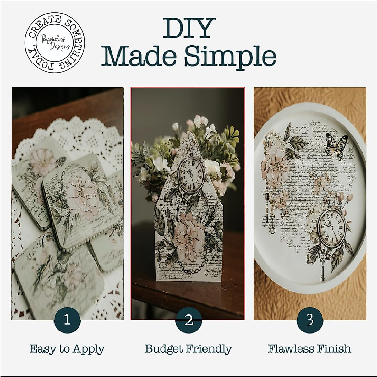 Rub on Transfers for Crafts and Furniture | 3 Design Sheets 6”x 12” | Home Decor Transfers | Furniture and Craft Decals | by Thymeless Designs (Memories of Paris)