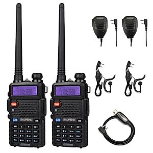 BAOFENG UV-5RTP 8/4/1W Two-Way Radio, High Power Dual Band Long Range for Adults, Tri-Power Handheld Ham Radio with Speaker Mic, Programming Cable (2 Pack)