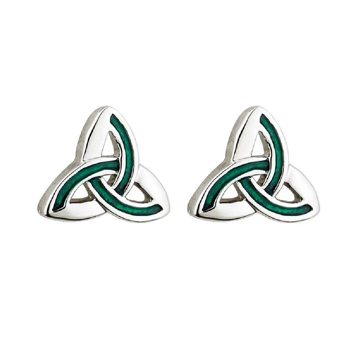 Tara Irish Jewelry Earrings for Women Trinity Knot Earrings Rhodium Plating & Green Enamel Made in Ireland