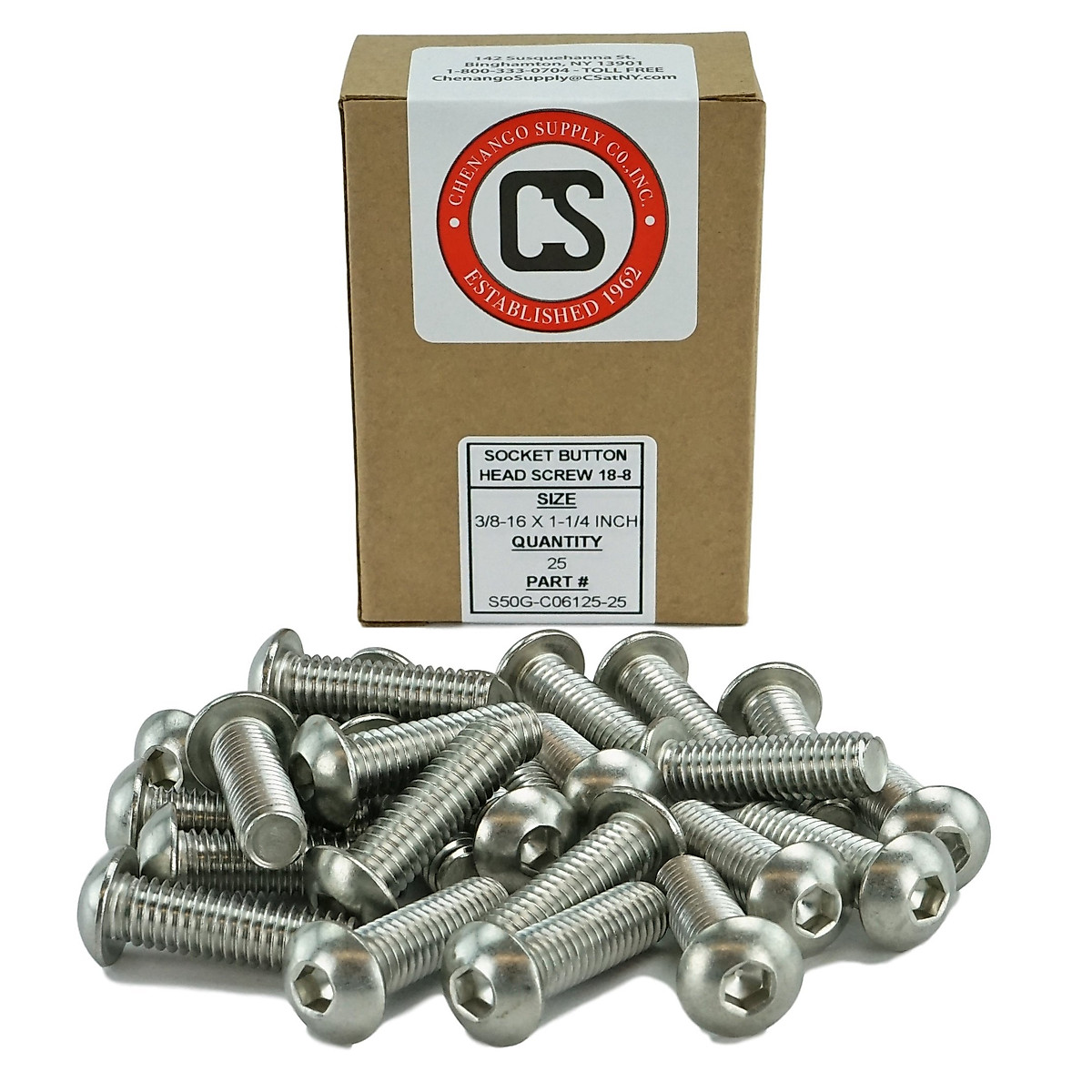 Stainless 3/8-16 x 1-1/4" (3/4" to 3" Available) Socket Button Head Cap Screws, Full Thread, Hex Drive, Stainless Steel 18-8, Coarse Thread (3/8-16 X 1-1/4)