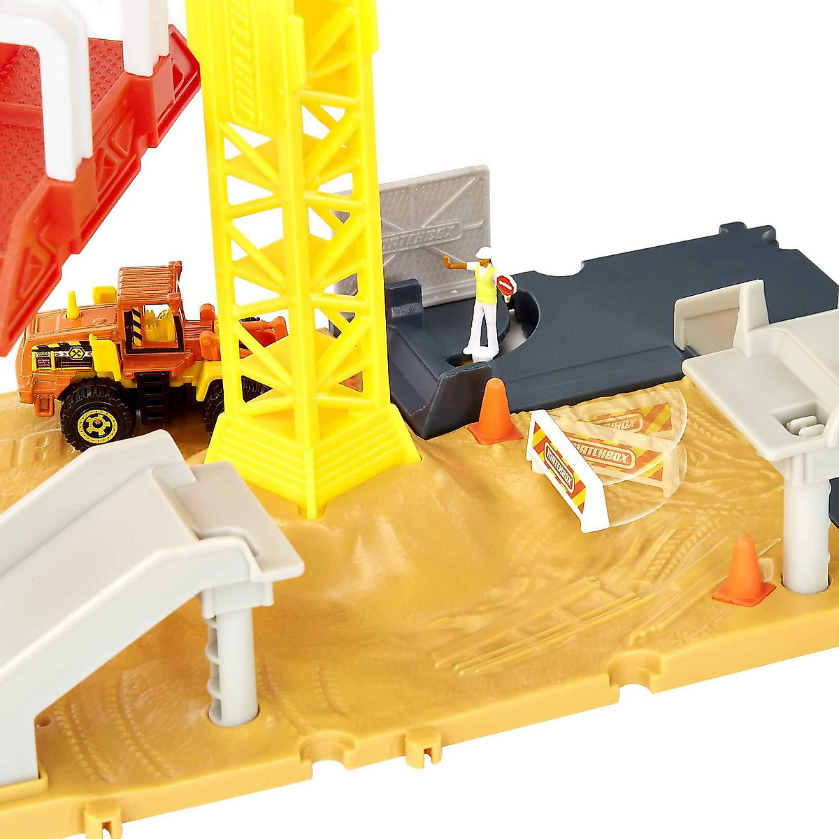 Matchbox Action Drivers Construction Playset, Moving Crane, Car-Activated Features, Includes 1 Matchbox Toy Bulldozer, for Kids 3 Years Old & Older