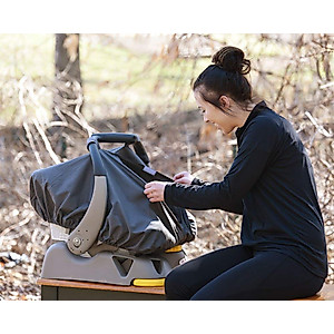 Elisabeth Nielsen Baby Car Seat Canopy Cover with Peek-a-Boo Opening | Universal Fit for Boys & Girls | Lightweight, Breathable, Gray Cotton | Bonus Burp Cloths