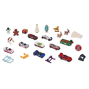 Hot Wheels Toy Car Set, 2023 Advent Calendar with 8 Cars in 1:64 Scale, 16 Accessories & Playmat, Gift for Kids