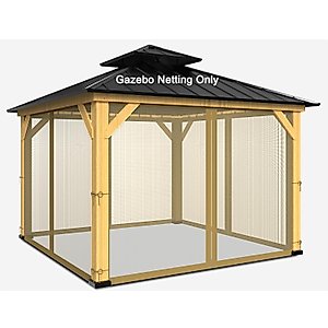 10-ft x 10-ft Gazebo Netting Replacement,Universal 4-Panel Mosquito Netting for Gazebo with Zippers(Only Netting)-Beige