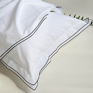 RANZNAZ Set of 2 Elegant Embroidery Pillowcases, Queen Size, 100% Cotton - White Good Feeling Shams, Elegant Trims, Softer and Breathable Pillow Covers, 20x30 inches