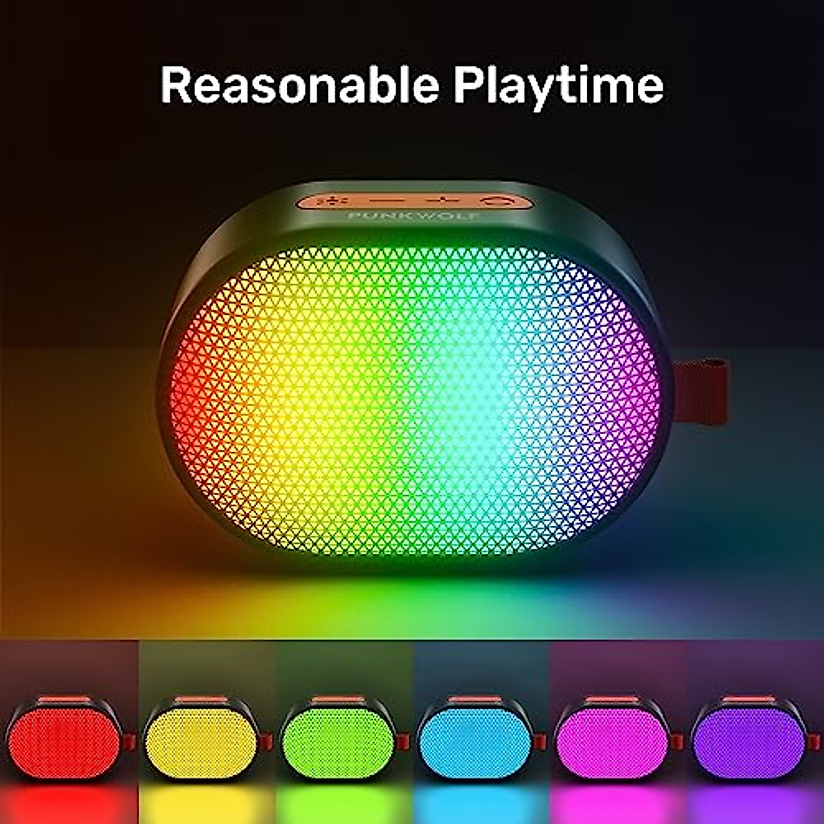 PUNKWOLF Bluetooth Speakers, Wireless Portable Speaker with RGB Lights, Compact Size, Dual Pairing, HD Sound, TWS, Waterproof, Suitable for Mobile Phones, Tablets and Laptops