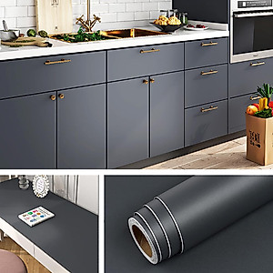 Livelynine Dark Grey Peel and Stick Wallpaper for Bathroom Renter Friendly Cabinet Vinyl Wrap for Kitchen Countertop Covers Waterproof Gray Contact Paper for Cabinets Desk Wallpaper 15.8x78.8 Inch