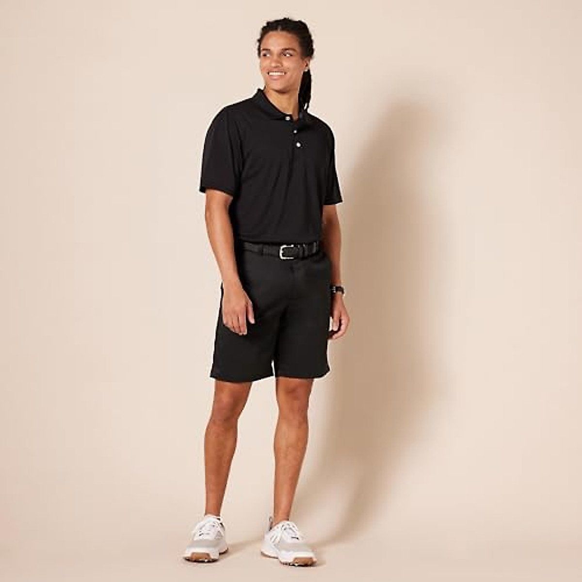 Amazon Essentials Men's Golf Polo Shirt, Quick Dry, Short Sleeve, Black, Large
