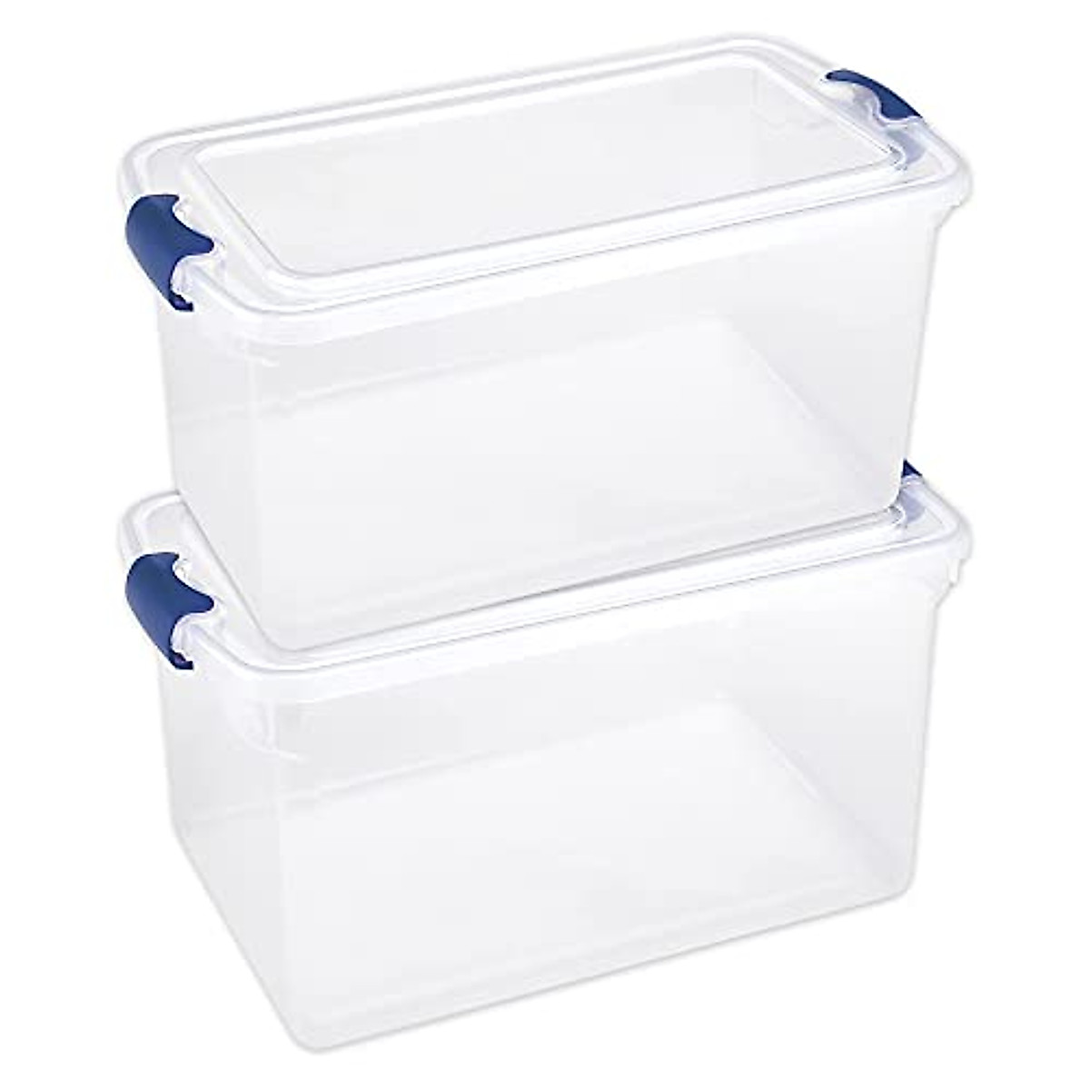 HOMZ 66 Quart Multipurpose Stackable Storage Container Tote Bins with Secure Latching Lids for Home and Office Organization, Clear (2 Pack)