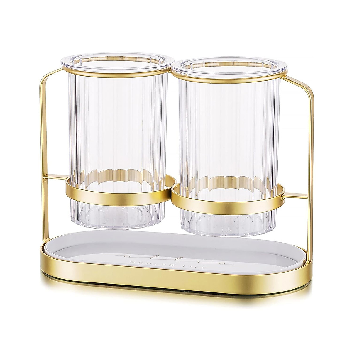 Kitchen Utensil Caddy, Plastic Draining Chopstick Cage Silverware Caddy for Party, Utensil Holder Flatware Caddy Cutlery Storage Organizer for Kitchen Decor and Countertop, Gold & White