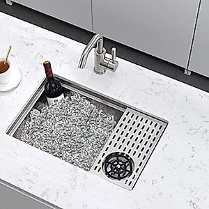 Undermount Bar Sink With Glass Rinser, Stainless Steel 23 Inches Small Pre Kitchen Bar Sink With Bottom Grid SM015S