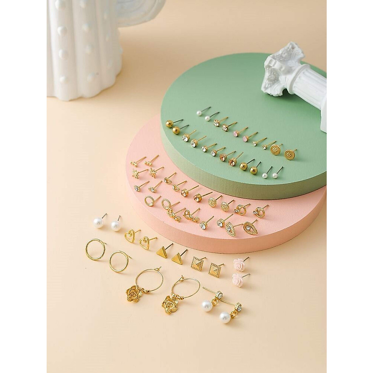 DAZZINO 12-30 Pairs Assorted Multiple Stud Earrings Hoop Set Dangle Cute Hypoallergenic Earrings CZ Bow Butterfly Flower Leaf Ball Simple Drop Earrings Stud for Women Pack