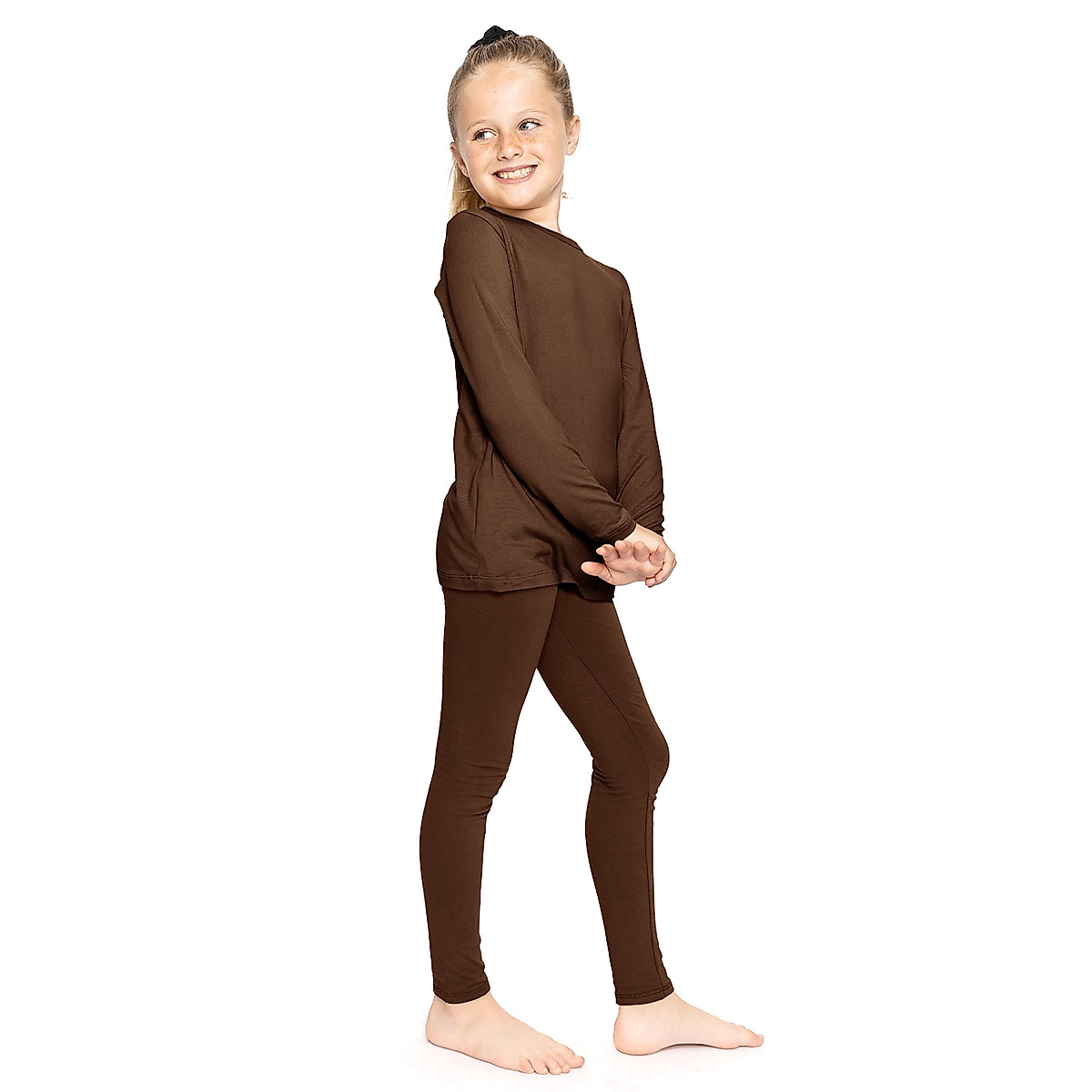 STRETCH IS COMFORT Girl's CREW Neck and Leggings Set Brown X-Large