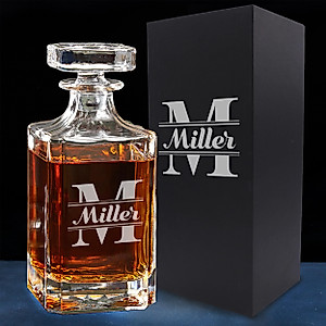 The Wedding Party Store Custom Personalized 26 oz Glass Whiskey Decanter with Lid and Stopper - Engraved with Name (Original Design)