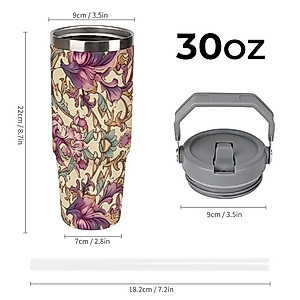 WITHSBKK 30oz Car Cup Purple Flower Printed with Portable, Stainless Steel Travel Mug, Vacuum Insulated Tumbler And Straw, Leakproof for Car & Outdoor, UV Printed Design