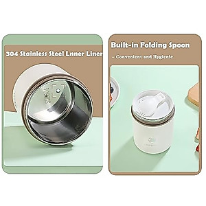 VEMJO 17 Oz Thermos for Hot Food Soup Thermos Insulated Food Jars Vacuum-Insulated Food Jar Stainless Steel Hot Food lunch Container with Folding Spoon Leak Proof (Blue)