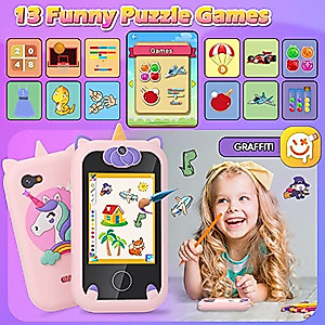 Lizzbey Unicorn Phone for Girls Age 3-8 - Touchscreen Learning Toy with Camera and 8G SD Card