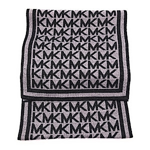 Michael Kors Bordered MK Logo Print Muffler Scarf (Pearl Heather)