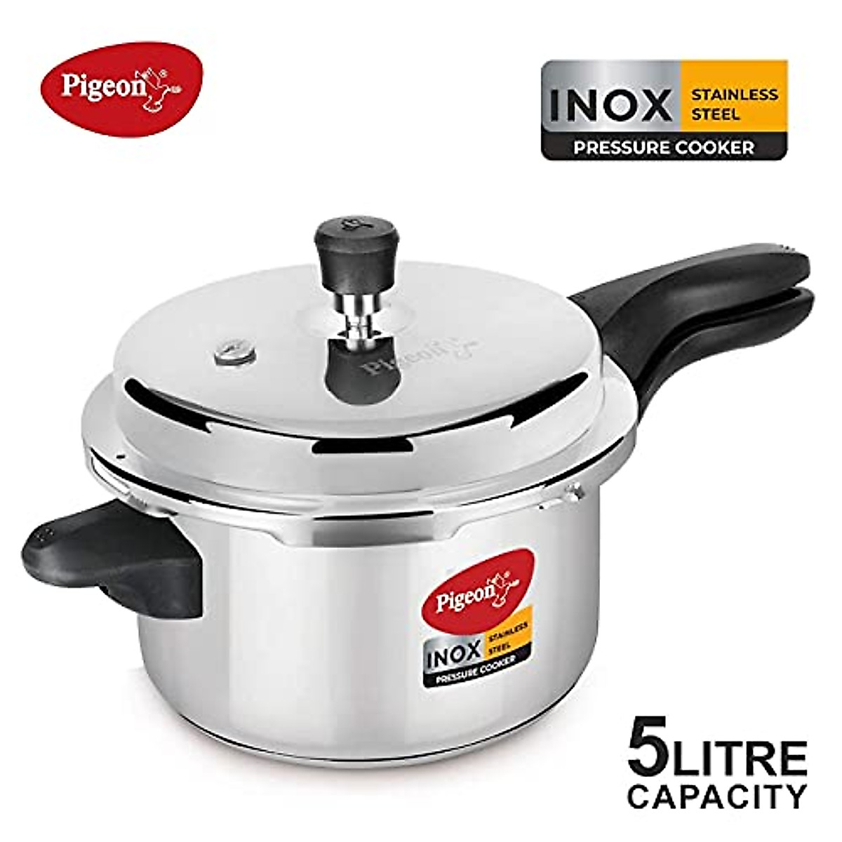 Pigeon Pressure Cooker - 5 Quart - Inox Stainless Steel Outer Lid Stovetop & Induction Base - Cook delicious food in less time: soups, rice, legumes, and more- 5 Liters