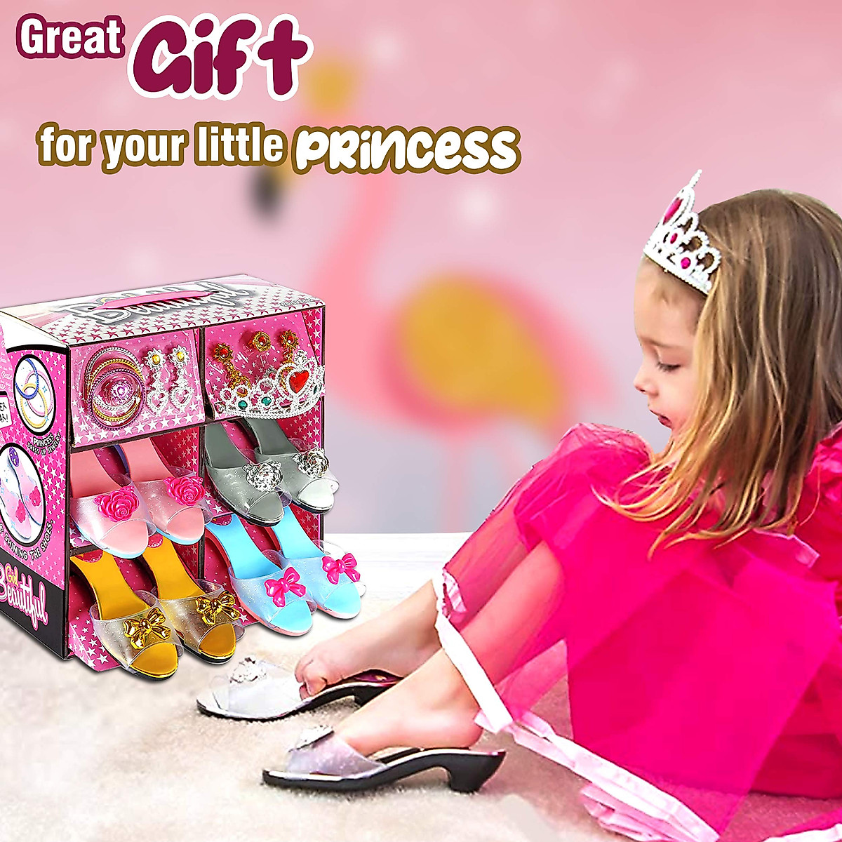 fash n kolor Princess Dress Up Pretend Play Shoes set, Jewelry Boutique, Fashion Princess Toys Accessories for Little Girls Dress Up Costumes for play gift set, For ages 3,4,5,6 Years Old and up