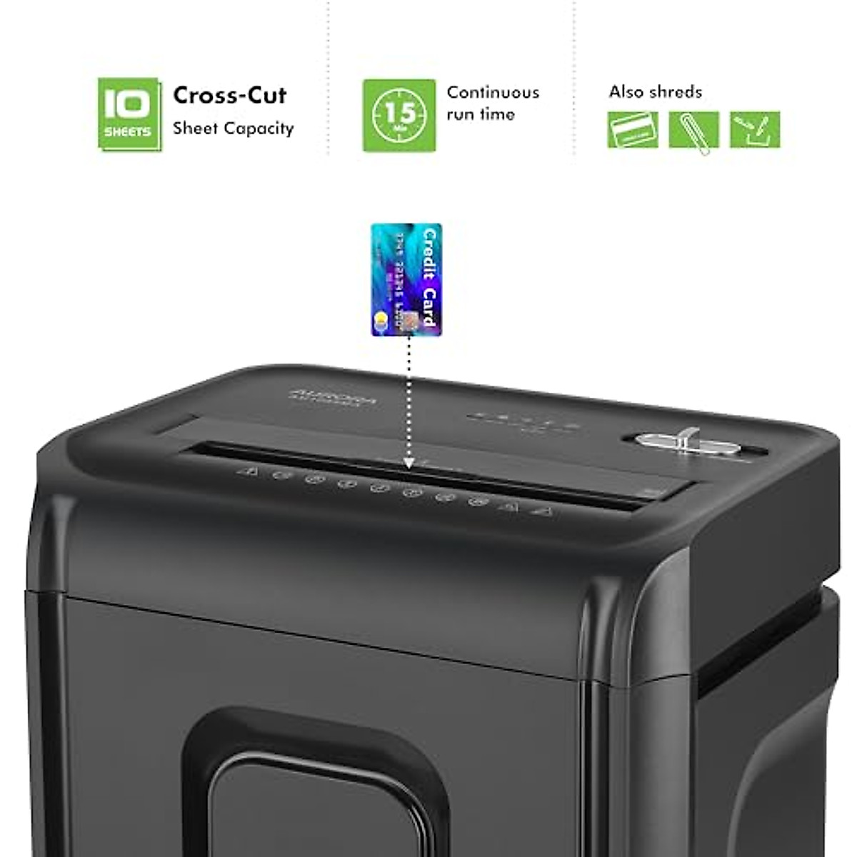 Aurora AU1035XA 10-Sheet Crosscut Paper/Credit Card Shredder with 4-Gallon Pullout Wastebasket