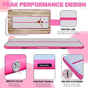 CHAMPIONPLUS 10ft 13ft 16ft 20ft Tumble Track Tumbling Mat Inflatable Gymnastics Air Mat 4/8 inches Thickness for Home Training Cheerleading Yoga with Electric Air Pump Pink 20'x3.3'x4''