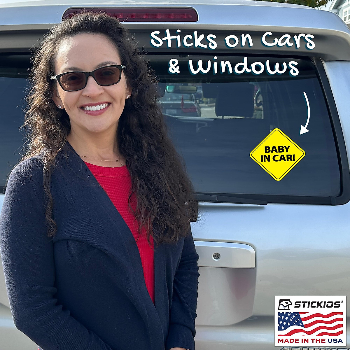 Stickios Baby in Car Stickers for Boys & Girls (2-Pack) - Paint-Safe, Removable, Non-Magnetic Baby Safety Stickers for Cars & Windows - Baby Yellow (2 Vinyl Decals)