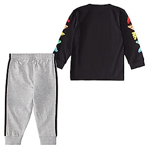 adidas Baby Boys Long Sleeve Cotton Tee Joggers Set Pants, Black, 12 Months US