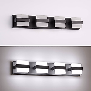 SOLFART Dimmable LED Bathroom Modern Vanity Lights Over Mirror 4 Lights Acrylic Black Bath Wall Lighting(7248-4T-WHL-BK)