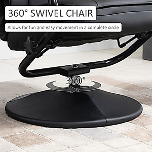HOMCOM Swivel Recliner, Manual PU Leather Armchair with Ottoman Footrest for Living Room, Office, Bedroom, Black