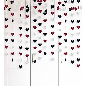 Bridal Shower Decorations Maroon Black/Wedding Decorations/Burgundy Valentine's Day Garland Decorations/Maroon Black Birthday Party Decorations Burgundy Black Heart Paper Garlands 2pcs