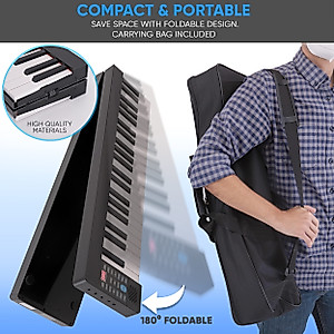 Pyle Electric Keyboard Piano 88 Keys - Portable Foldable Digital Piano Keyboard With Bluetooth, 128 Rhythms/Tones,Semi weighted keys, Sustain Pedal, Piano Bag - for Beginners, Kids,Adult -PKBRD8100