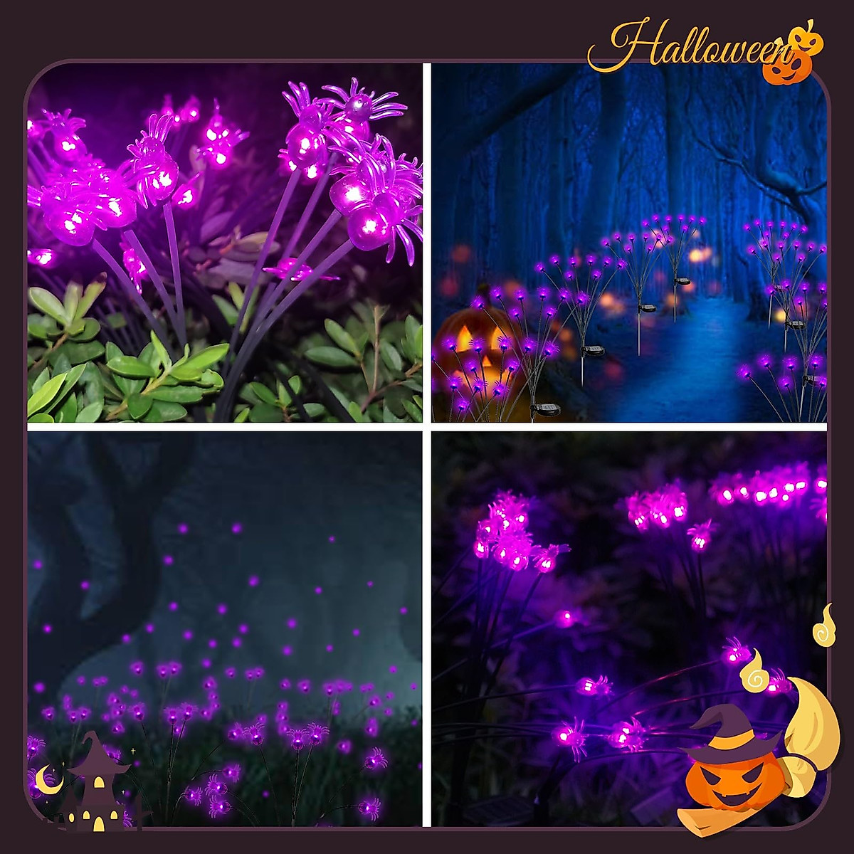 5 Pack Halloween Spider Lights Solar Powered Outdoor Waterproof, Purple Solar Swaying Firefly Lights, 2 Modes 40-LED Solar Garden Lights, Halloween Decorative Stake Pathway Lights Firefly Lights