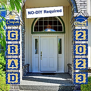 2023 Graduation Banner Blue Graduation Party Decoration Porch Sign Grad Party Supplies, Class of 2023 Congrats Grad for College, High School (Blue and Gold)