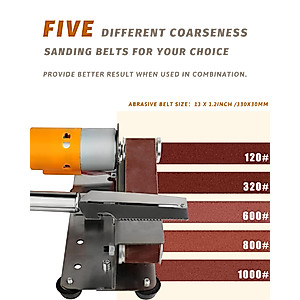 Blissthrill Mini Belt Sander, Electric Spindle Sander, 15° belt sander for knife making, 7 Adjustable Speed Knife Polishing Kit, Power Belt Sanders for Metal Working, DIY (6.5 Inch Mini Belt Sander)
