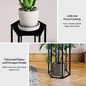 DAILY&DIARY Plant Stand Indoor Set of 3, Modern Hexagon Tall Plant Stand Outdoor Plant Stand Nesting Metal Plant Stand Flower Pot Shelf Holder for Living Room,Patio, Party, Wedding Decor (hex-black)