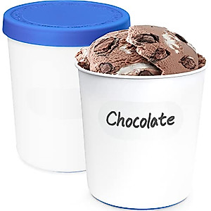 SUMO Ice Cream Containers for Homemade Ice Cream (2 Containers - 1 Quart Each) Reusable Pint-Shaped Freezer Storage Containers with Lids, Erasable Labels (Blue)