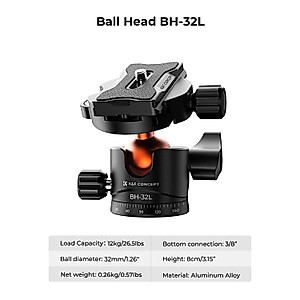 K&F Concept 78 inch/198cm Camera Tripod,3 Sections Central Axis Travel Tripod with 32mm Metal Ball Head Load Capacity 26.4 lbs/12KG for DSLR Cameras Indoor Outdoor Use