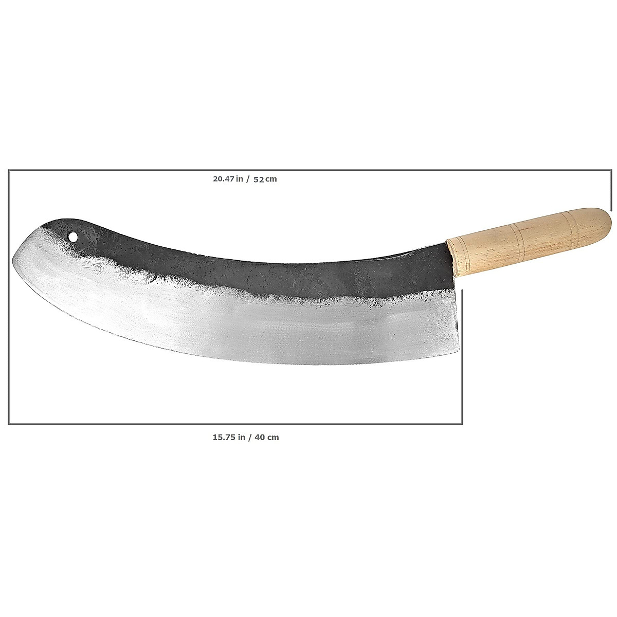 EROL Carbon Steel (15.7 in/40 cm) Mincing Knife Handmade Forged Gourmet Professional Chef Butcher Chopping Handled Curved Kebab Meat Mezzaluna Herb Big Blade Kitchen Cleaver