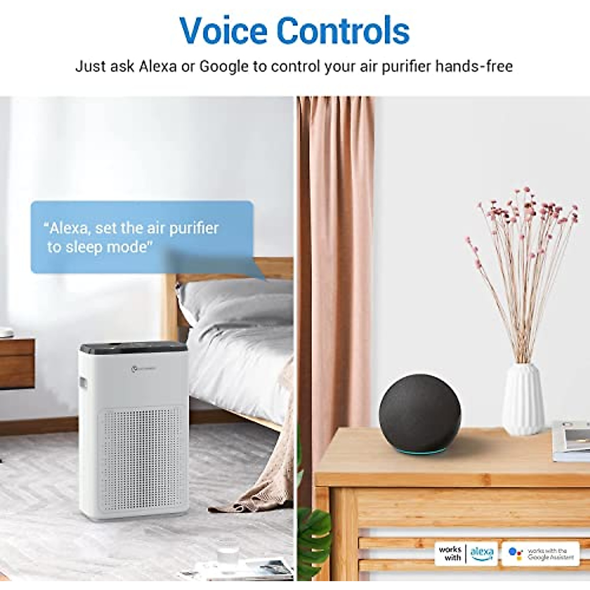 Elechomes Smart WiFi Air Purifier, Alexa and Google Voice Control, A3B True HEPA Filter Air Cleaner for Large Room, Bedroom, Office Up to 323ft², Ultra Quiet Sleep Mode