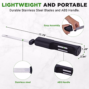 NutriChef Cordless Electric Knife | Easy to Use Constant ON/OFF Safety Function | Lightweight Kitchen Knife | Carve Turkey, Meats, Poultry, Bread & Cheese | 11.42’’ Stainless Steel Blades | Black