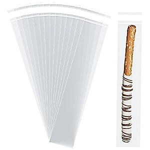 Self Sealing Cellophane Bags,2x10 Inches 100 Pcs Clear Pretzel Rod Bags, Resealable Cellophane Bag for Packaging ICY Candy Popsicle,Gifts, Favors, Products, Candy