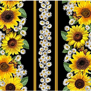 Advice from a Sunflower by Timeless Treasures Sunflowers, Butterflies, and Daisies Border Stripe Cotton Fabric by The Yard, CD2922-BLACK